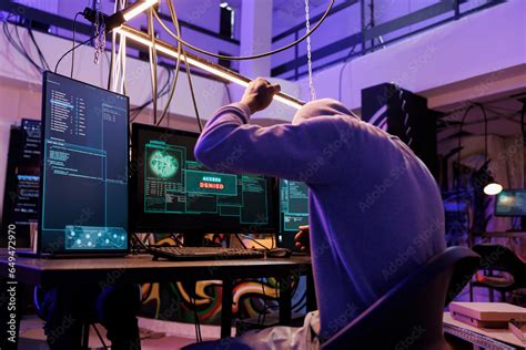 Hacker Getting Access Denied Message On Computer Screen While Breaking Into Website Angry