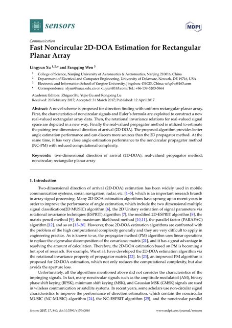 Pdf Fast Noncircular 2d Doa Estimation For Rectangular Planar Array