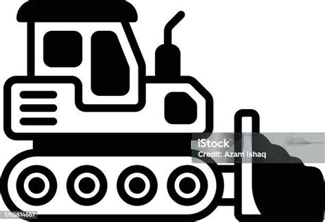 강력한 도저 철거 추진 기계 벡터 아이콘 디자인 핸디맨 서비스 기호 주택 수리 기호 토목 공학 및 건축 계약자 일러스트레이션 불도저 밀기 흙 개념 갈고리 발톱에 대한 스톡