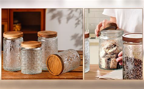 Yoqelt Vintage Glass Jars With Wooden Lids 34 Oz Airtight