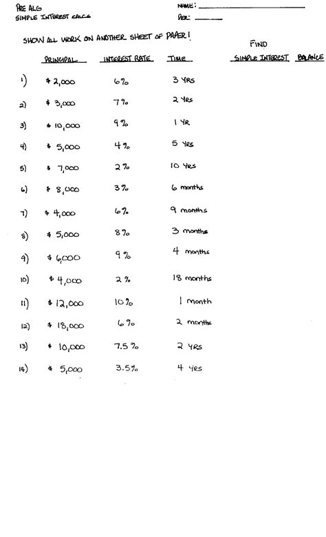 Simple Interest Math Worksheet Printable And Enjoyable Learning