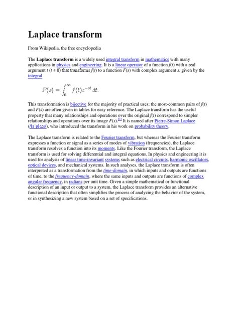 Laplace Transform Time Domain Frequency Domain Pdf