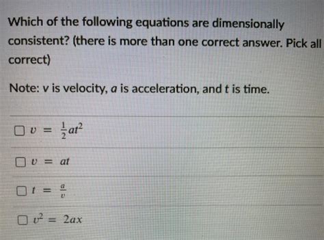 Solved Which Of The Following Equations Are Dimensionally
