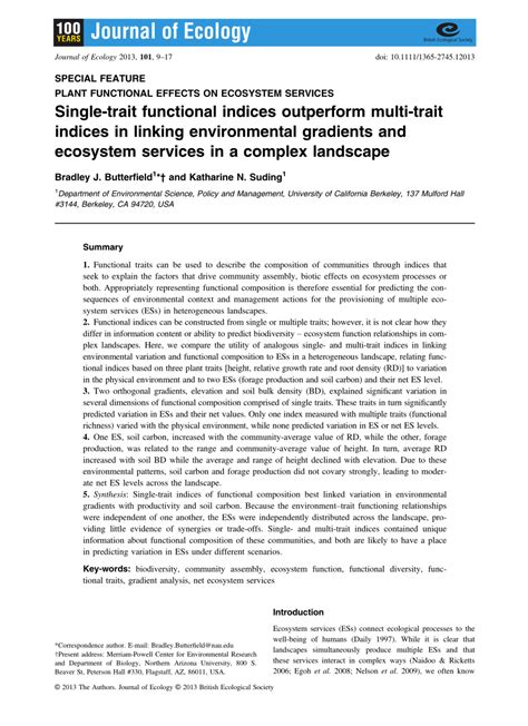 Pdf Single Trait Functional Indices Outperform Multi Trait Indices In Linking Environmental