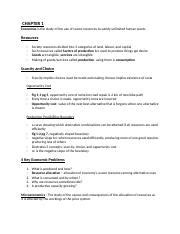 Econ Notes Docx CHAPTER Economics Is The Study Of The Use Of Scarce Resources To Satisfy