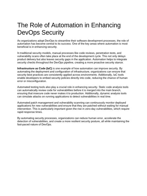 The Role Of Automation In Enhancing Devops Security Pdf
