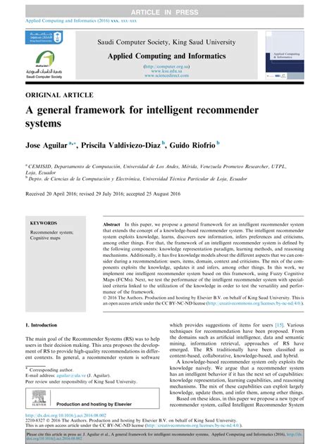 Pdf A General Framework For Intelligent Recommender Systems