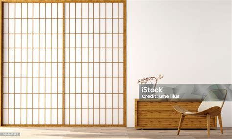 일본 스타일 3 차원 일러스트 레이 션 3d 렌더링에에서 설계 된 흰 벽과 나무 바닥 현대 거실에 있는 인테리어 디자인 0명에 대한 스톡 사진 및 기타 이미지 Istock