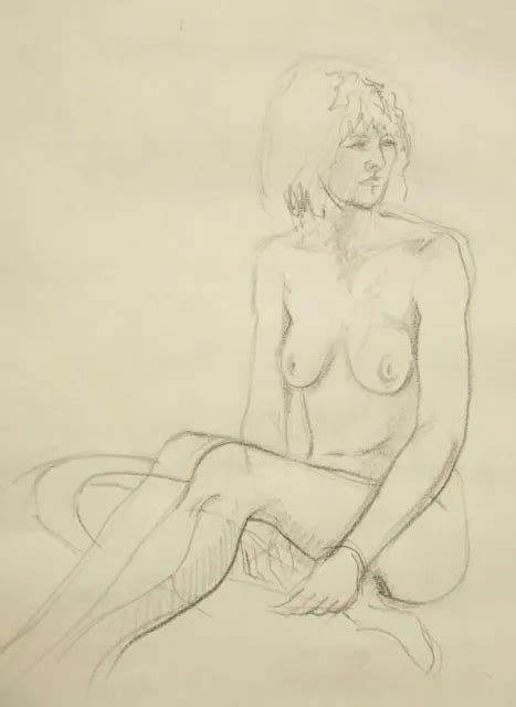 Original Modernist Graphite Pencil Studio Drawing Nude Study Eur 1737