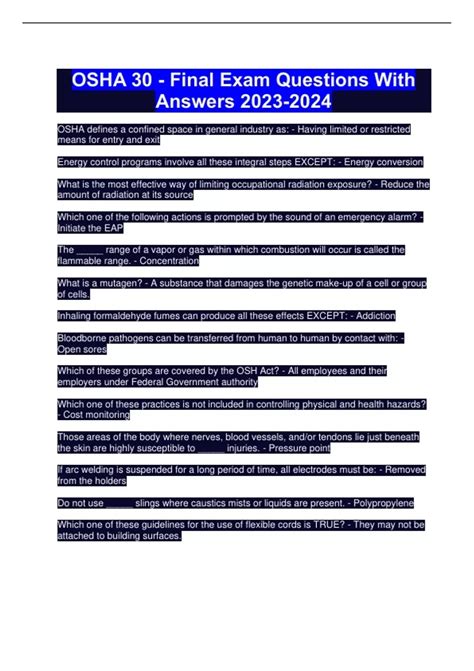 Osha 30 Final Exam Questions With Answers Osha 30 Stuvia Us