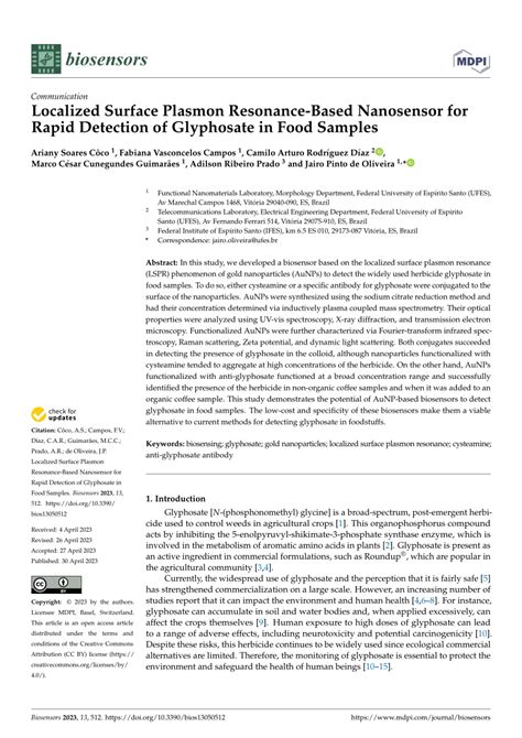 Pdf Localized Surface Plasmon Resonance Based Nanosensor For Rapid Detection Of Glyphosate In
