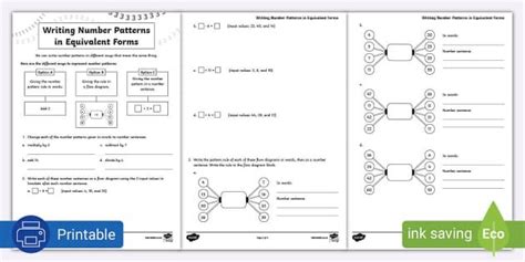 Writing Number Patterns In Equivalent Form Activity Sheet Writing