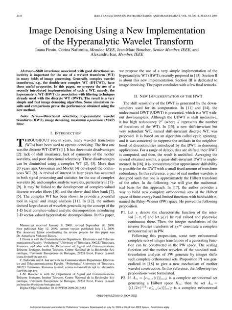 Pdf Image Denoising Using A New Implementation Of The Hyperanalytic