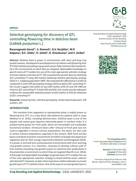 Pdf Selective Genotyping For Discovery Of Qtl Controlling Flowering Time In Dolichos Bean