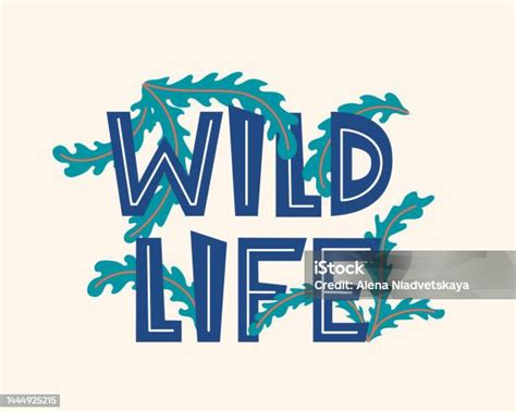 야생 생활 삶에 대한 영감을주는 인용문 긍정적 인 문구 열대 꽃 요소가 있는 레터링 현대 서예 글자와 정글 식물 벡터 그림입니다