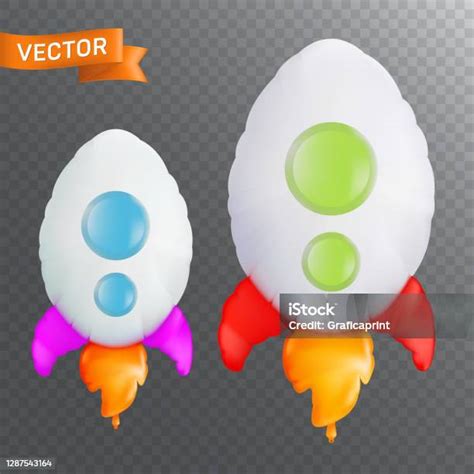 화염과 비행 로켓의 형태로 풍선 로켓 발사 또는 비즈니스 시작 기호 투명 한 배경에 격리 된 벡터 그림 3차원 형태에 대한 스톡 벡터 아트 및 기타 이미지 Istock