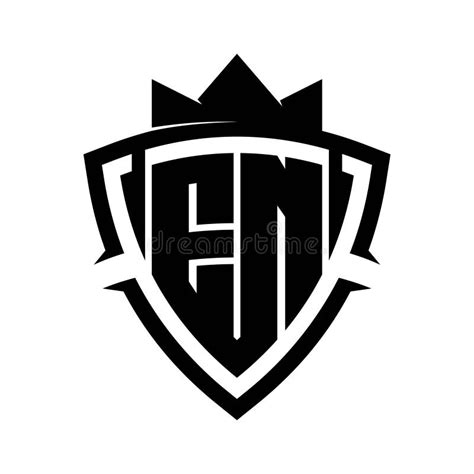 En Letter Bold Monogram Triangle Curve Shield Shape With Crown Black And White Background Color