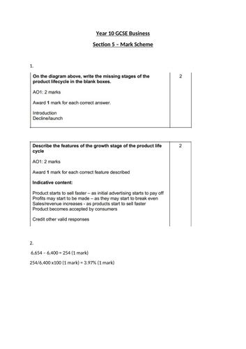 Gcse Eduqas Business End Of Unit Test And Mark Scheme Section 5 Marketing Teaching Resources