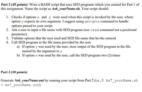 Solved Part 2 45 Points Write A Bash Script That Uses Sed