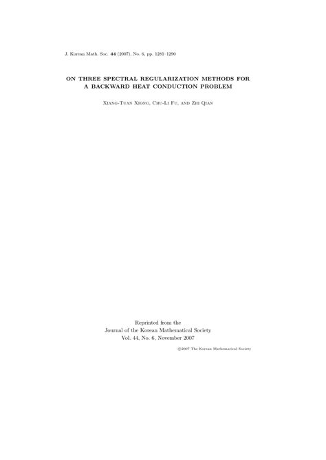 Pdf On Three Spectral Regularization Methods For A Backward Heat Conduction Problem