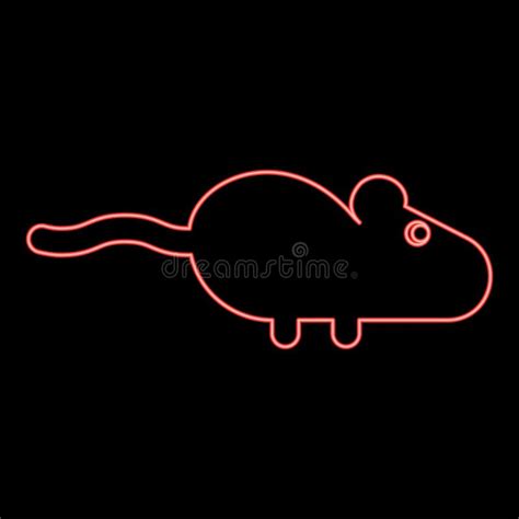 Neon Mouse Silhouette Rodent Red Color Vector Illustration Image Flat Style Stock Vector