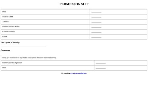 Free Printable Permission Slip Templates Pdf Word Editable