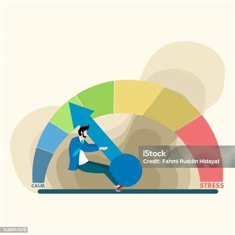 스트레스와 차분한 개념 남자는 조용한 방향으로 바늘을 당겼다 조용하고 스트레스를받는 사람 마음을 진정 시키거나 명확한 생각을