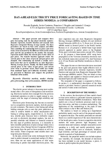 Pdf Day Ahead Electricity Price Forecasting Based On Time Series Models A Comparison