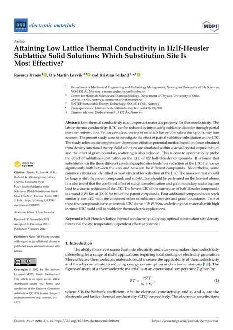 Pdf Attaining Low Lattice Thermal Conductivity In Half Heusler Sublattice Solid Solutions