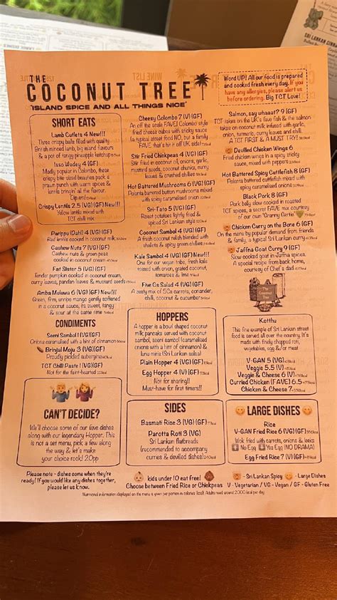 Menu At The Coconut Tree Restaurant Reading