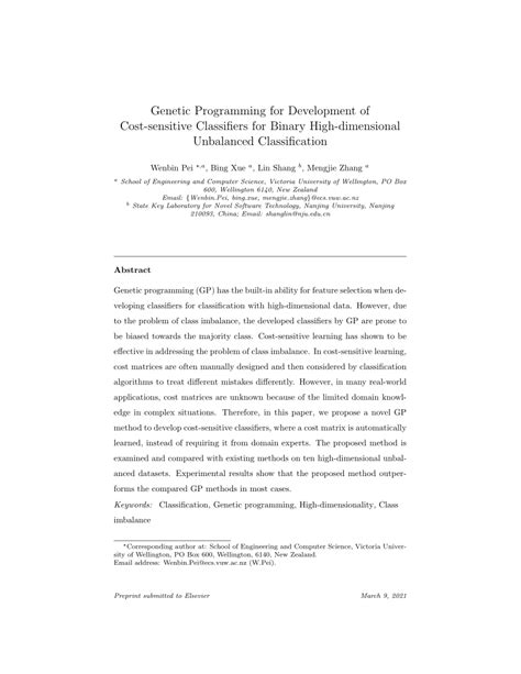 Pdf Genetic Programming For Development Of Cost Sensitive Classifiers