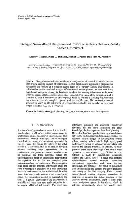 Pdf Intelligent Sensor Based Navigation And Control Of Mobile Robot In A Partially Known