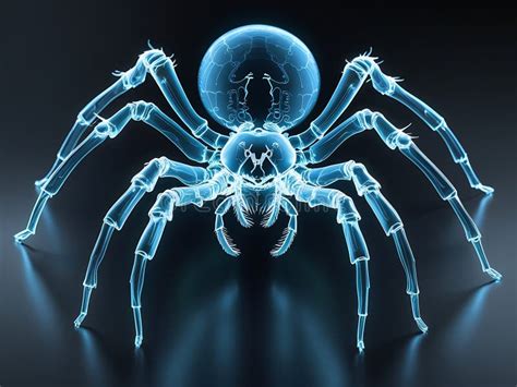 Translucent Neon Blue Digital Illustration Of A Spider Showcased On A Dark Background Stock