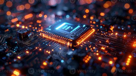 Closeup Of Computer Chip On Motherboard With Emitting Lights Stock Photo At Vecteezy