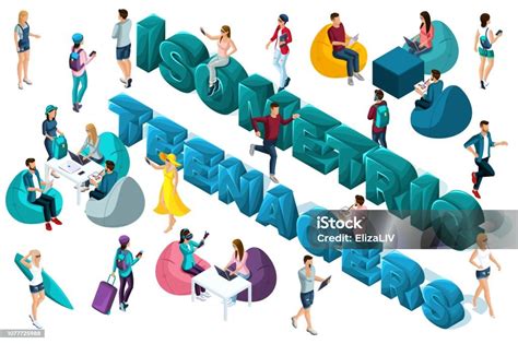 질적 아이소메트리 텍스트 공동 작업 프리랜서 학생 청소년과 젊은 기업가의 3d 캐릭터 벡터 일러스트 레이 션 가방에 대한 스톡 벡터 아트 및 기타 이미지 Istock