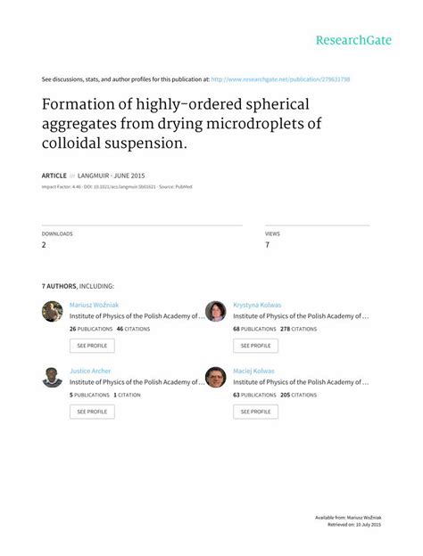 Pdf Formation Of Highly Ordered Spherical Aggregates From