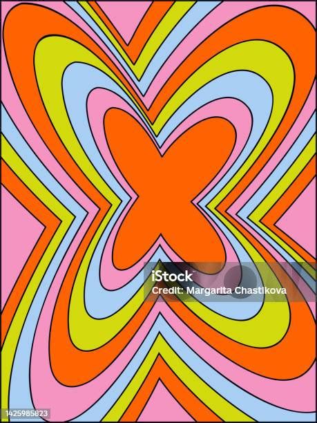 반복되는 패턴의 화려한 포스터 90 년대 00 년대의 복고풍 스타일의 추상적 인 밝은 배경 그루비 사이키델릭 스타일 간단한 선형 스타일의 벡터 일러스트 레이 션 디자인