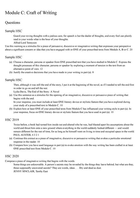 Mod C Questions Module C Craft Of Writing Questions Sample Hsc Guard Your Roving Thoughts