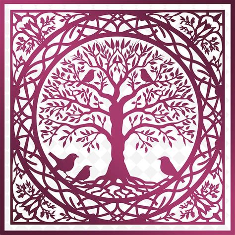 Premium Psd Stained Glass Panel Outline With Tree Of Life Design And Bi Illustration Frames