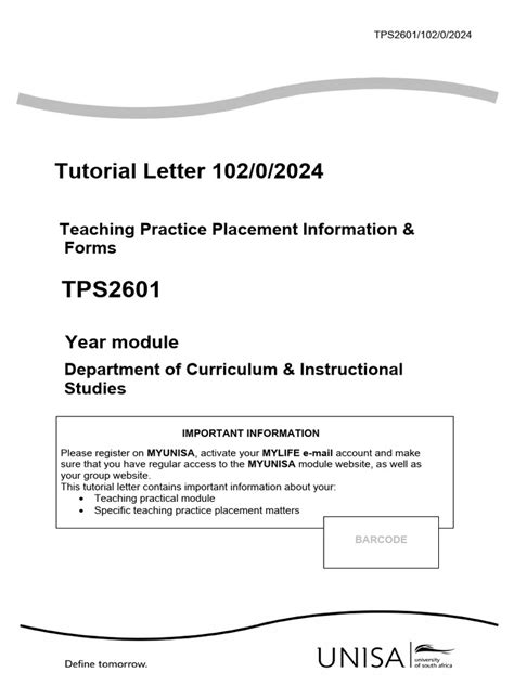 Tps2601 Tutorial Letter 102 2024 Pdf Teachers Mentorship