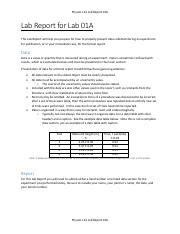 01 Specific Heat Data Presentation Pdf Physics 114 Lab Report 01A Lab Report For Lab 01A