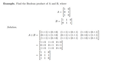 solved example find the boolean product of a and b where