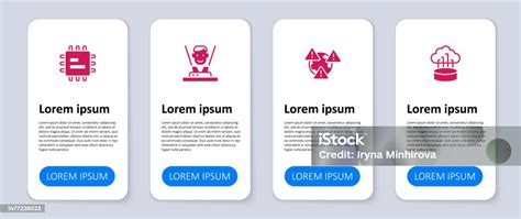 네트워크 클라우드 연결 느낌표가 있는 지구 홀로그램 및 프로세서 Cpu를 설정합니다 비즈니스 인포그래픽 템플릿입니다 벡터 Cpu에 대한 스톡 벡터 아트 및 기타 이미지