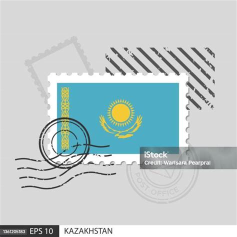 카자흐스탄 국기 우표 회색 포스트 스탬프 배경에서 격리된 벡터 그림과 지정은 벡터 Eps10입니다 0명에 대한 스톡 벡터 아트 및 기타 이미지 Istock