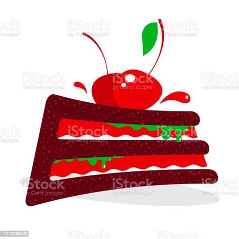 흰색 배경에 빨간 체리와 마멀레이드와 케이크의 달콤한 조각 격리된 개체 갈색에 대한 스톡 벡터 아트 및 기타 이미지 갈색 공휴일 과일 Istock