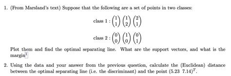 From Marslands Text Suppose That The Following Are Set Of Points In Two Classes Class Class 2