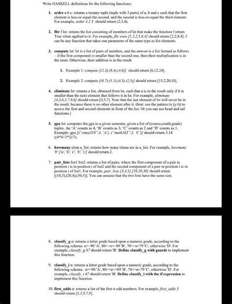 Solved Write Haskell Definitions For The Following