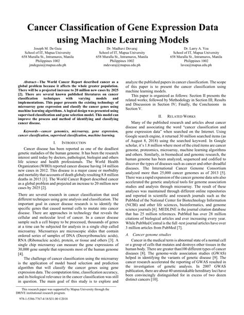 Pdf Cancer Classification Of Gene Expression Data Using Machine