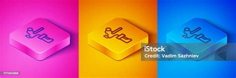 등각 투영 라인 짐벌 안정기는 분홍색과 주황색 파란색 배경에 고립 된 카메라 아이콘입니다 사각형 버튼 벡터 3차원 형태에 대한 스톡 벡터 아트 및 기타 이미지 Istock