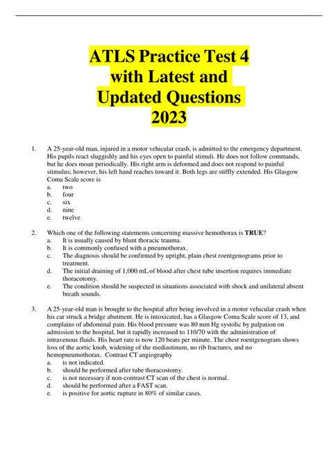Atls Practice Test 4 With Latest And Updated Questions 2023 Atls